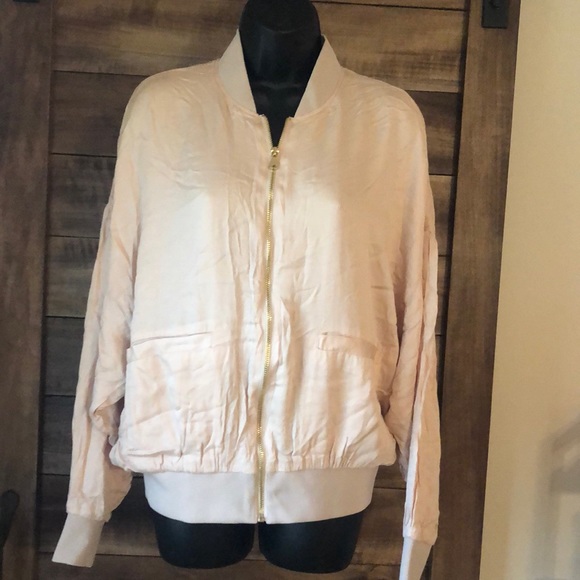silence + noise | Jackets & Coats | Pale Pink Silky Jacket With Gold ...